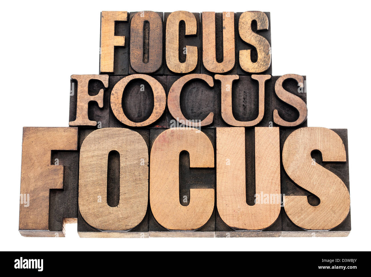 focus word abstract - isolated text in vintage letterpress wood type ...