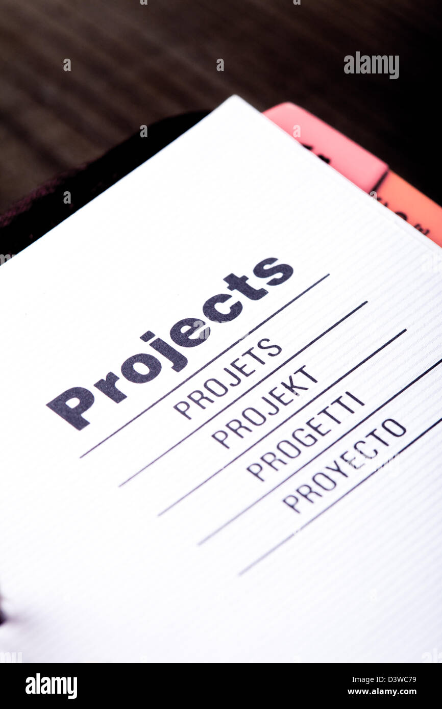The first page of projects organizer closeup Stock Photo - Alamy