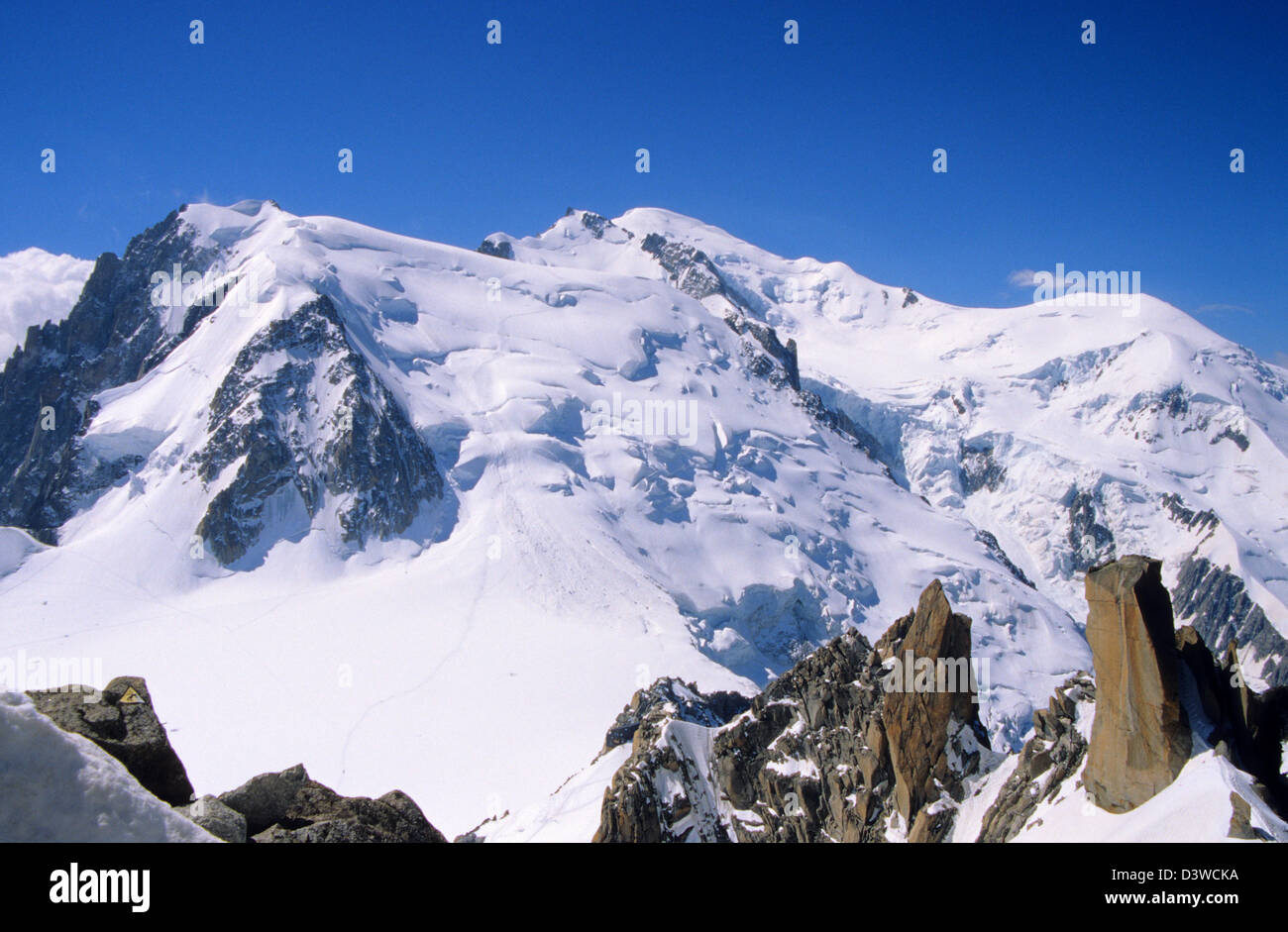 View of the Mont Blanc du Tacul, Mont Maudit and Mont Blanc from Aiguille du Midi, Savoy Alps ...