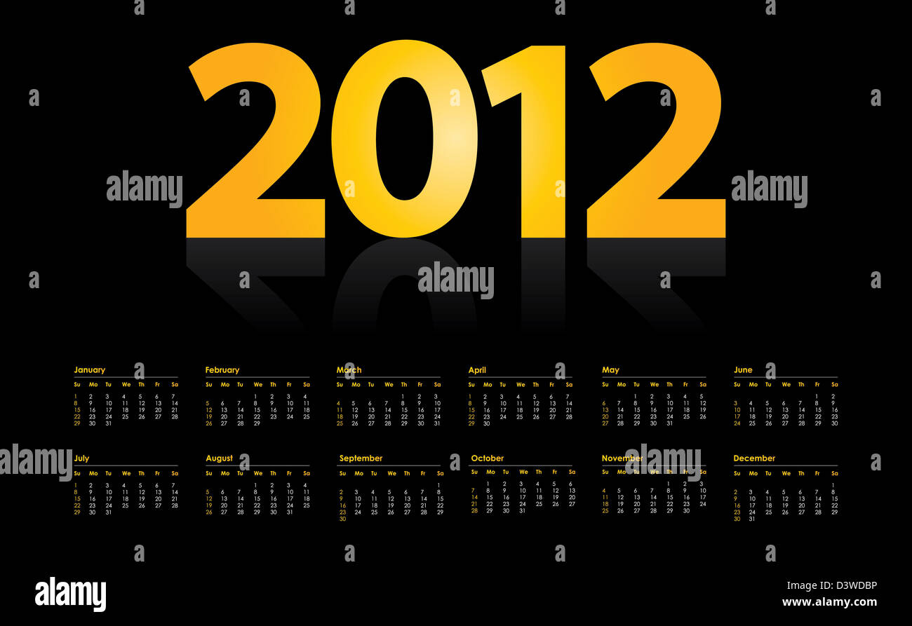 calendar for 2012, week starts on Sunday Stock Photo - Alamy