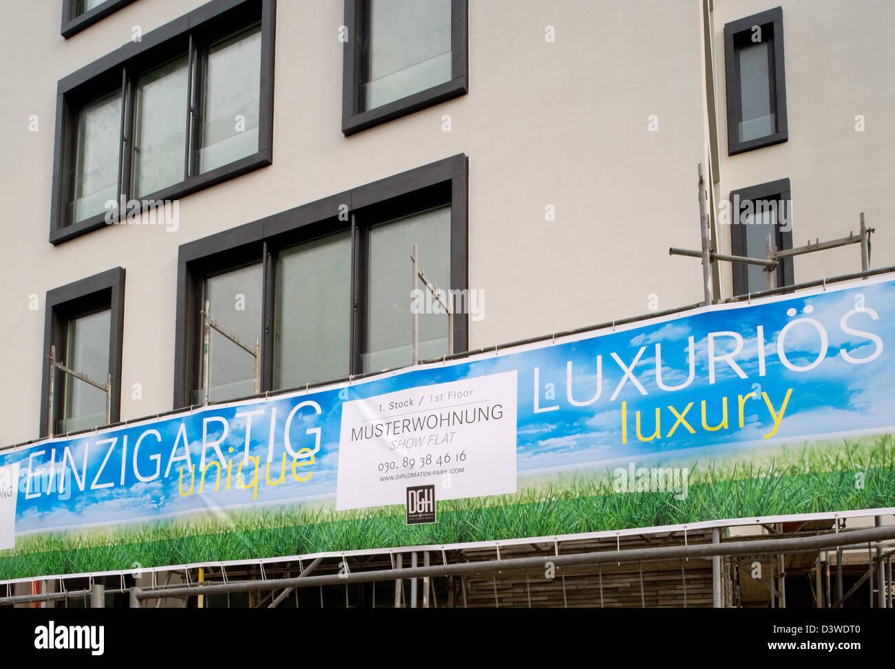 Berlin, Germany, advertising for a model home in Diplomatenpark Stock ...