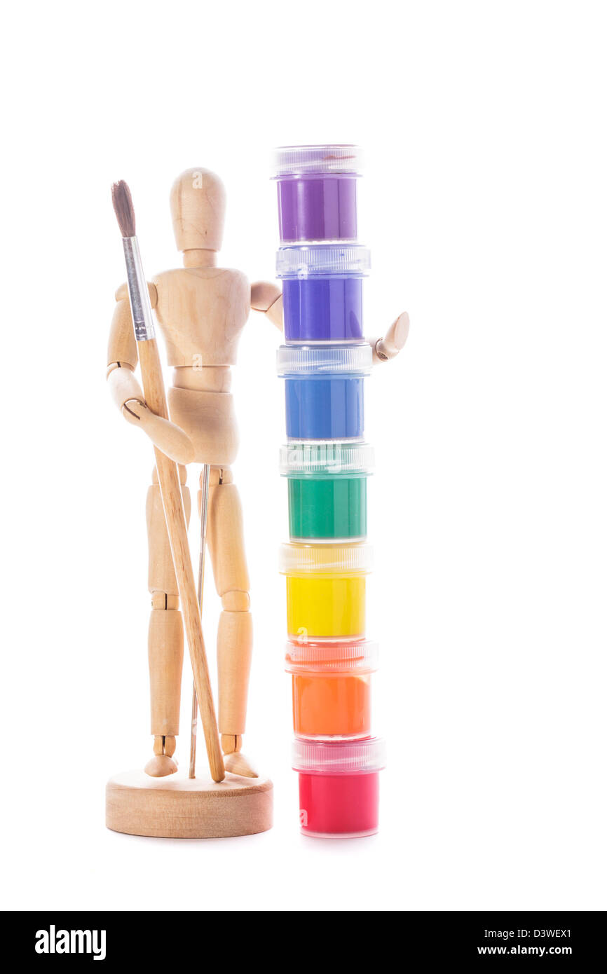 Art concept, wooden figure for modeling poses of human and paints Stock ...