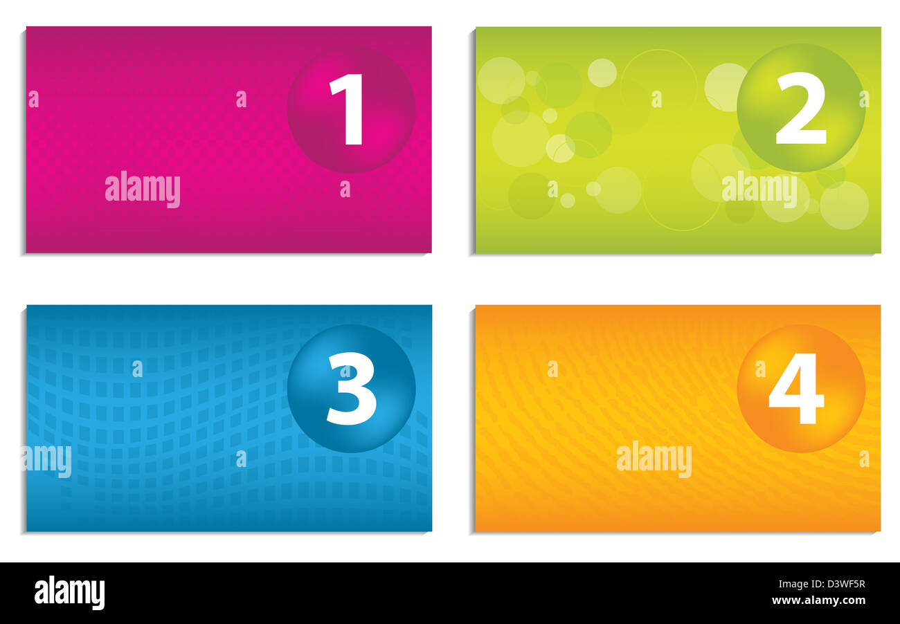 Set of colorful business cards with numbered buttons Stock Photo - Alamy