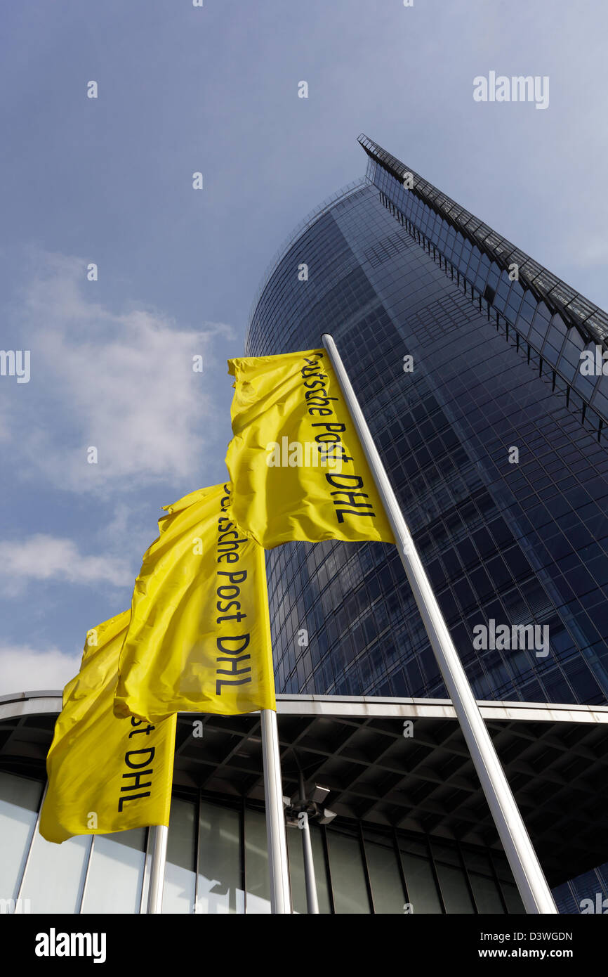Bonn, Germany, the Post Tower and flags of Deutsche Post DHL Stock ...