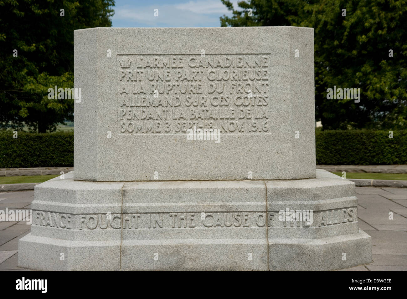 Canadian Memorial at Courcelette on the Somme remembering the battles ...