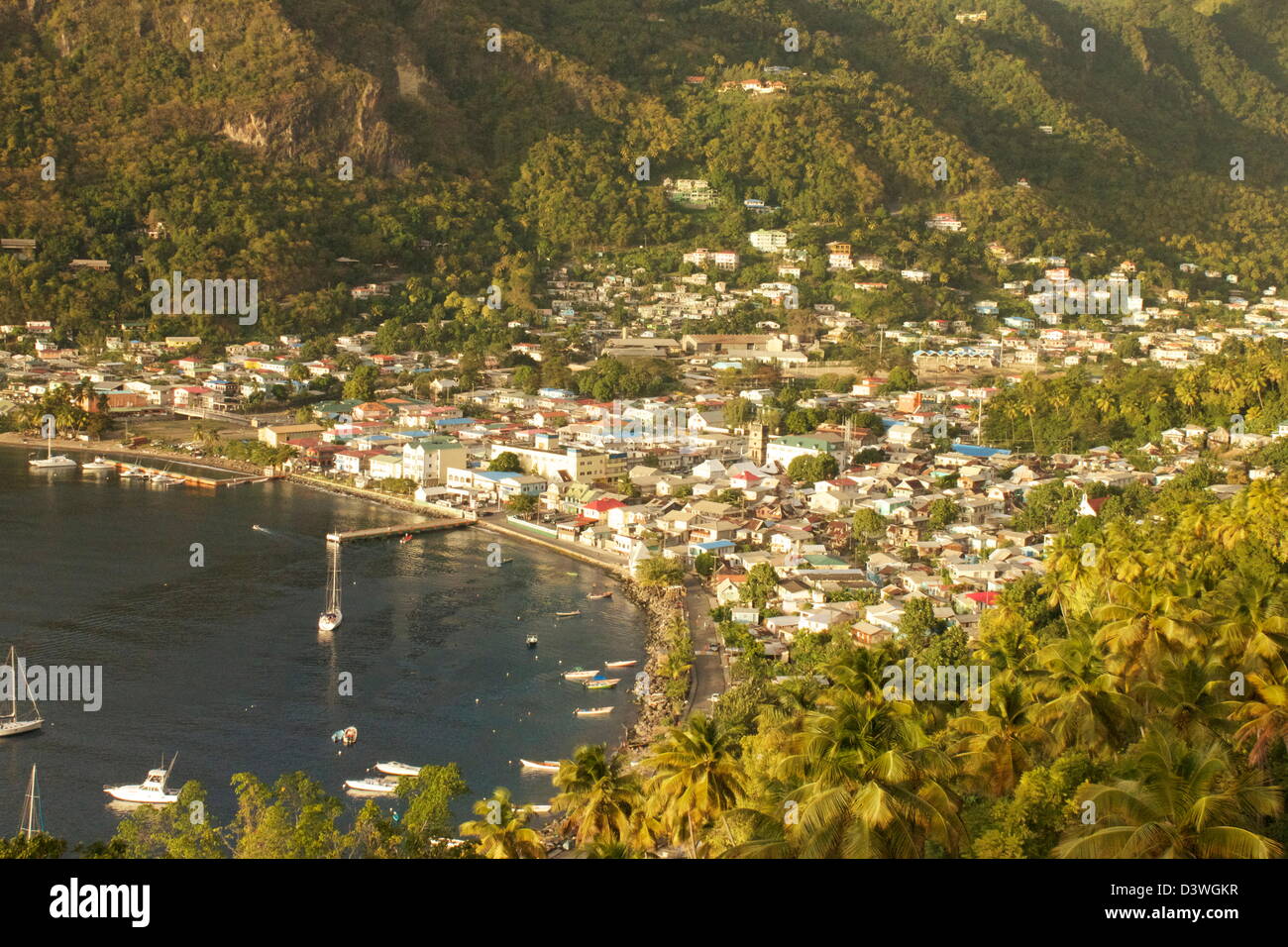 The Caribbean town of Soufriere, West Coast of Saint Lucia Stock Photo ...