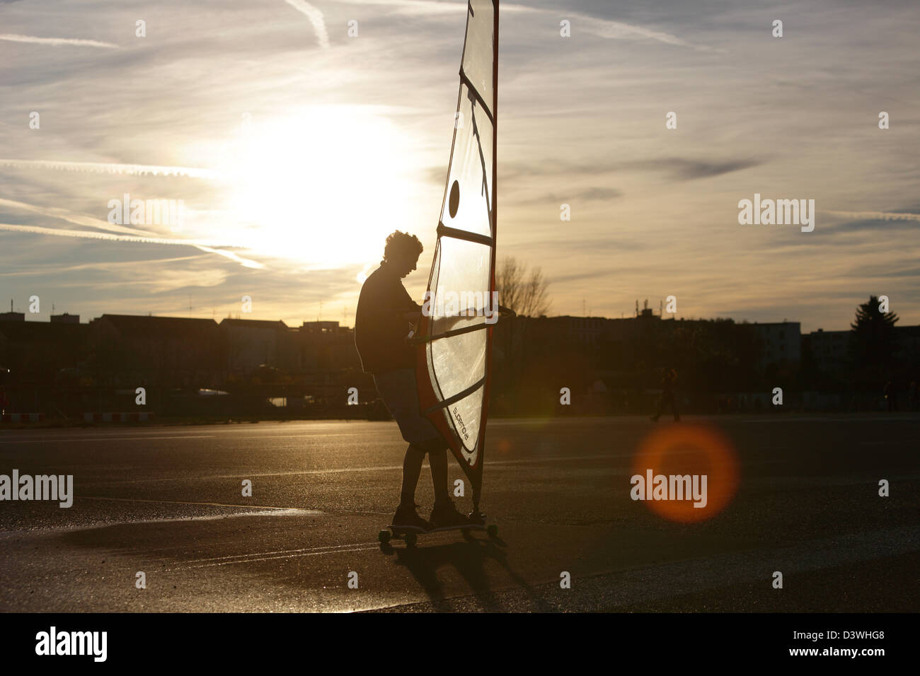 Berlin, Germany, Street Surfer at sunset at Tempelhof Stock Photo - Alamy