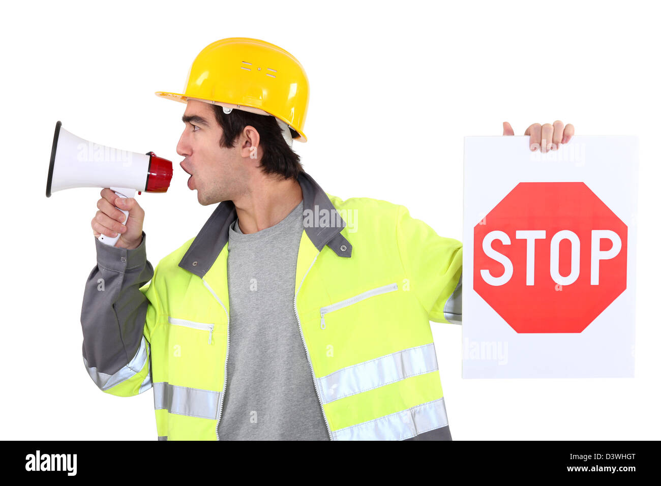 Man shout megaphone stop hi-res stock photography and images - Alamy