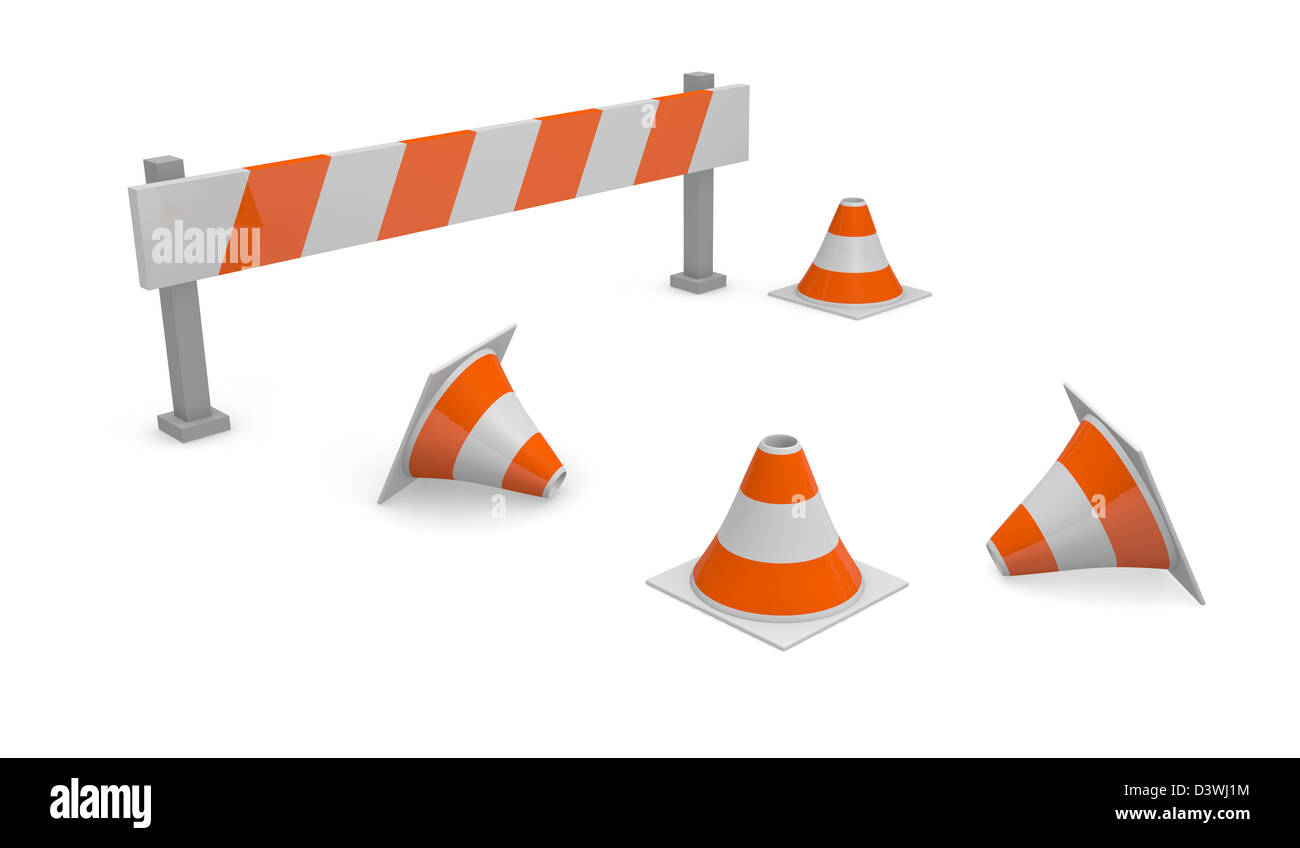 Under construction concept, Barrier and pylons Stock Photo - Alamy