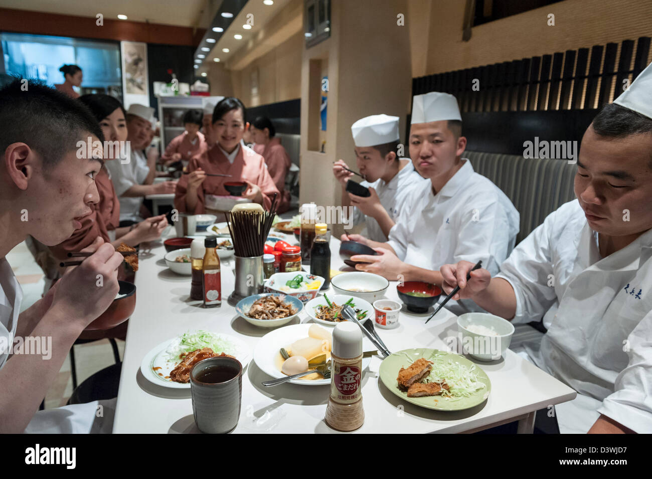 Restaurant workers having a lunch break, Tokyo, Japan, Asia Stock Photo ...