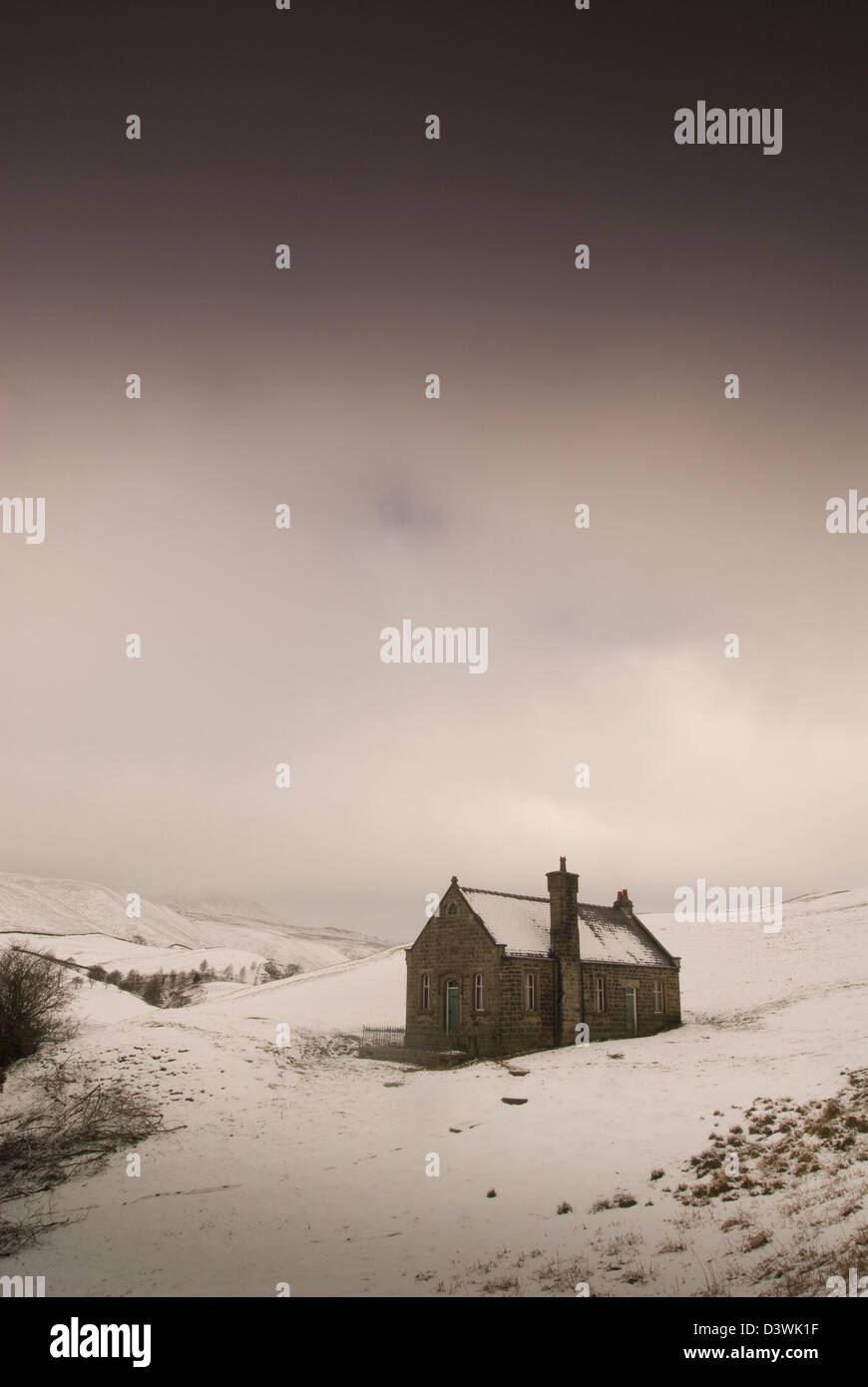 Lonely house, snow, stormy sky, deserted, lost, desolation, cold ...