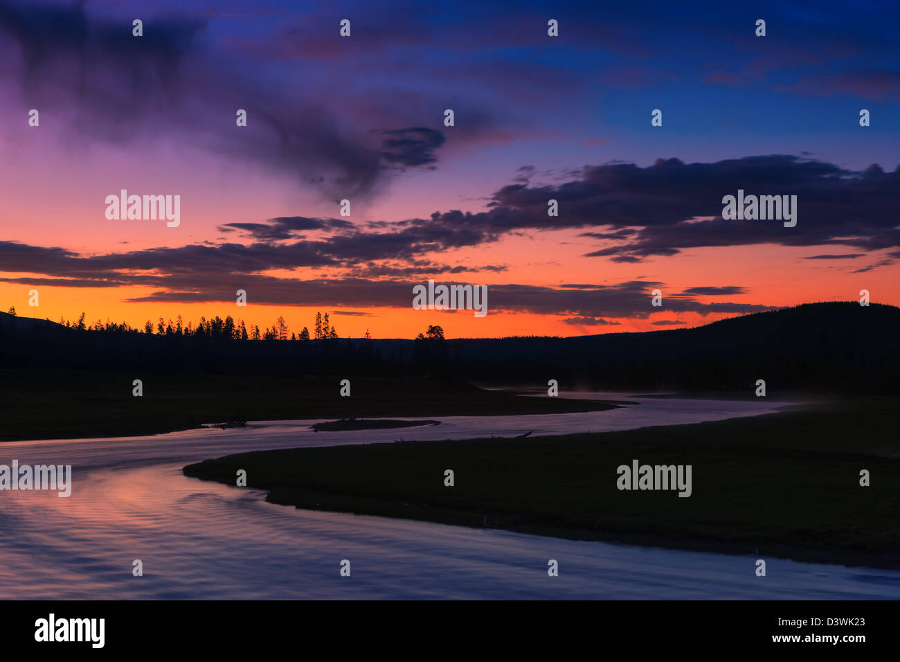 Sunrise along the Madison river in Yellowstone National Park, Wyoming ...