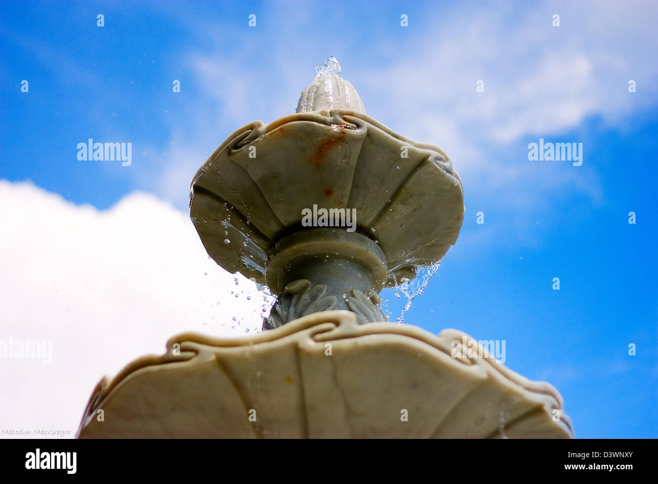 Looking up from a low angle under a decorative water fountain Stock ...