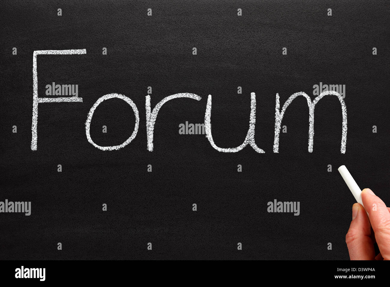 Writing forum with white chalk on a blackboard Stock Photo - Alamy