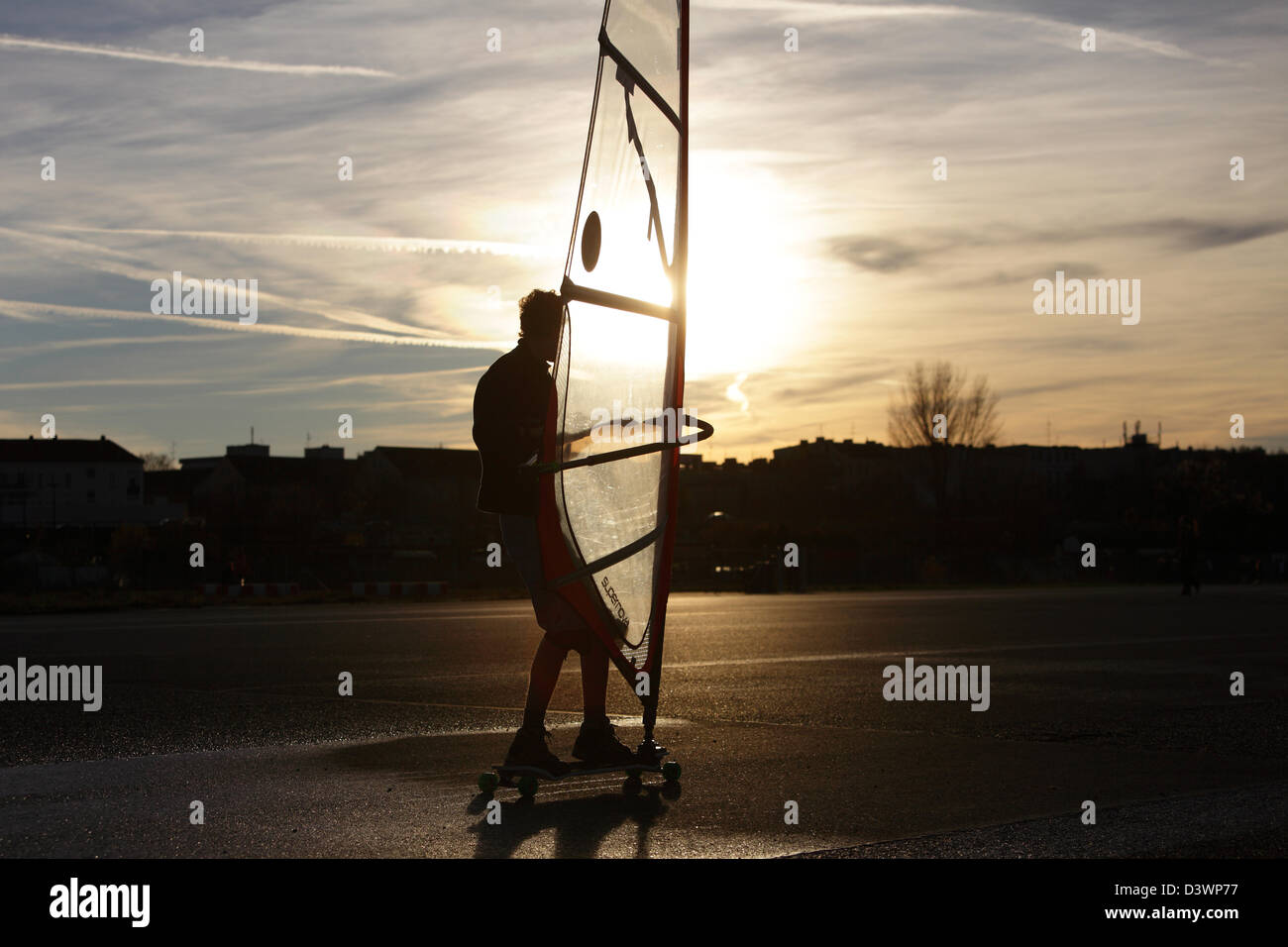 Berlin, Germany, Street Surfer at sunset at Tempelhof Stock Photo - Alamy