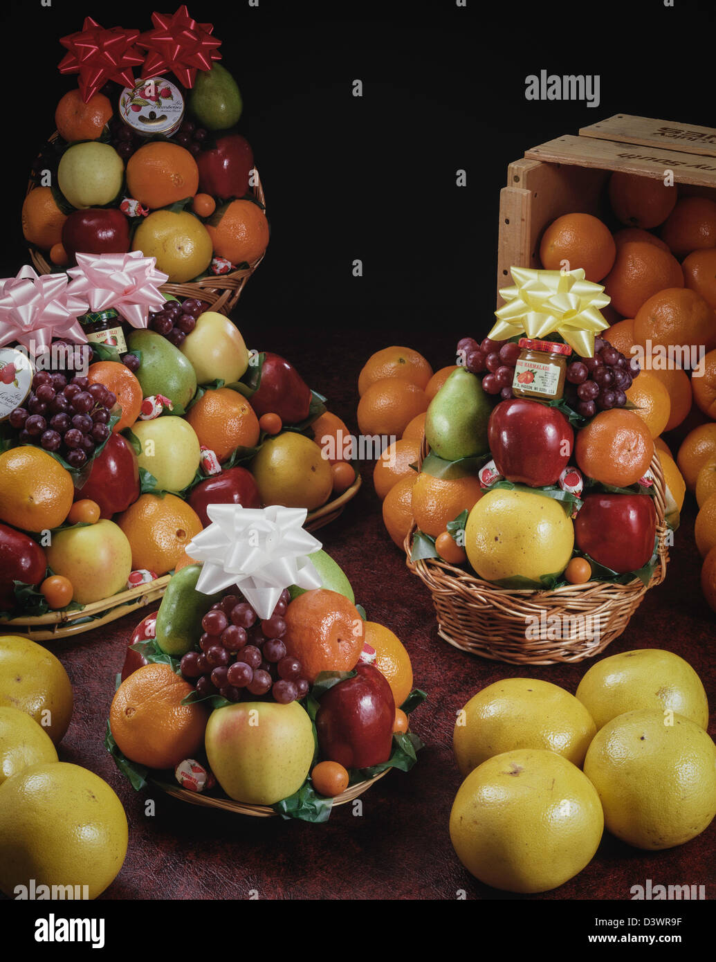 Fancy fruit gift basket assortments Stock Photo - Alamy