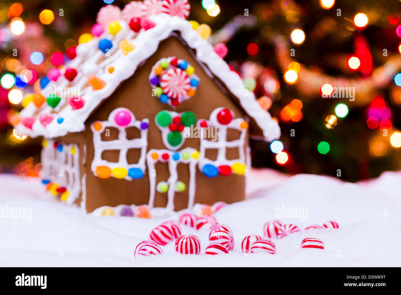 Gingerbread house with round peppermint candies Stock Photo - Alamy