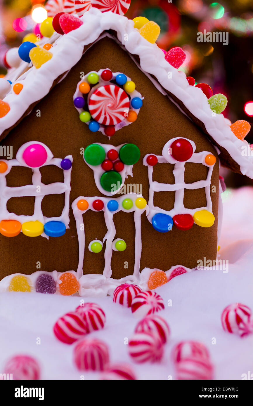 Gingerbread house with round peppermint candies Stock Photo - Alamy