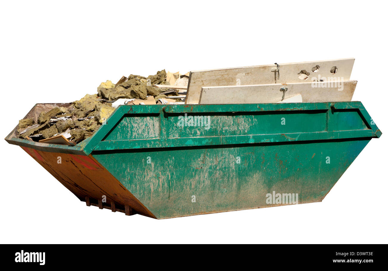 A skip full of building materials rubbish isolated on white Stock Photo ...