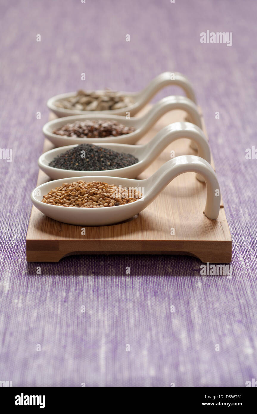 Close-up view of four different variety of Organic Seeds: (Back to ...