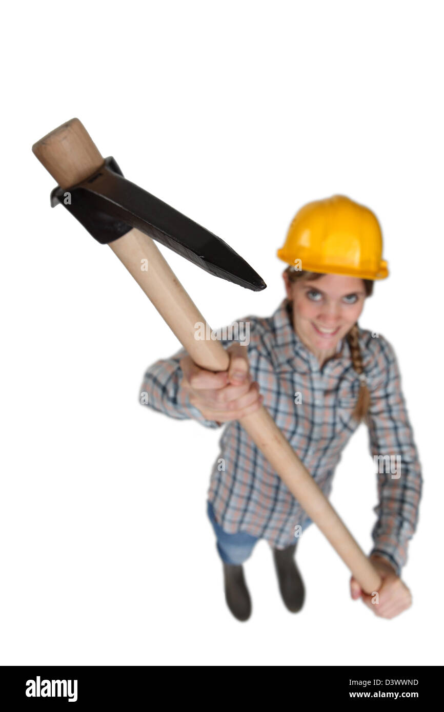 Woman with a pickaxe Stock Photo - Alamy
