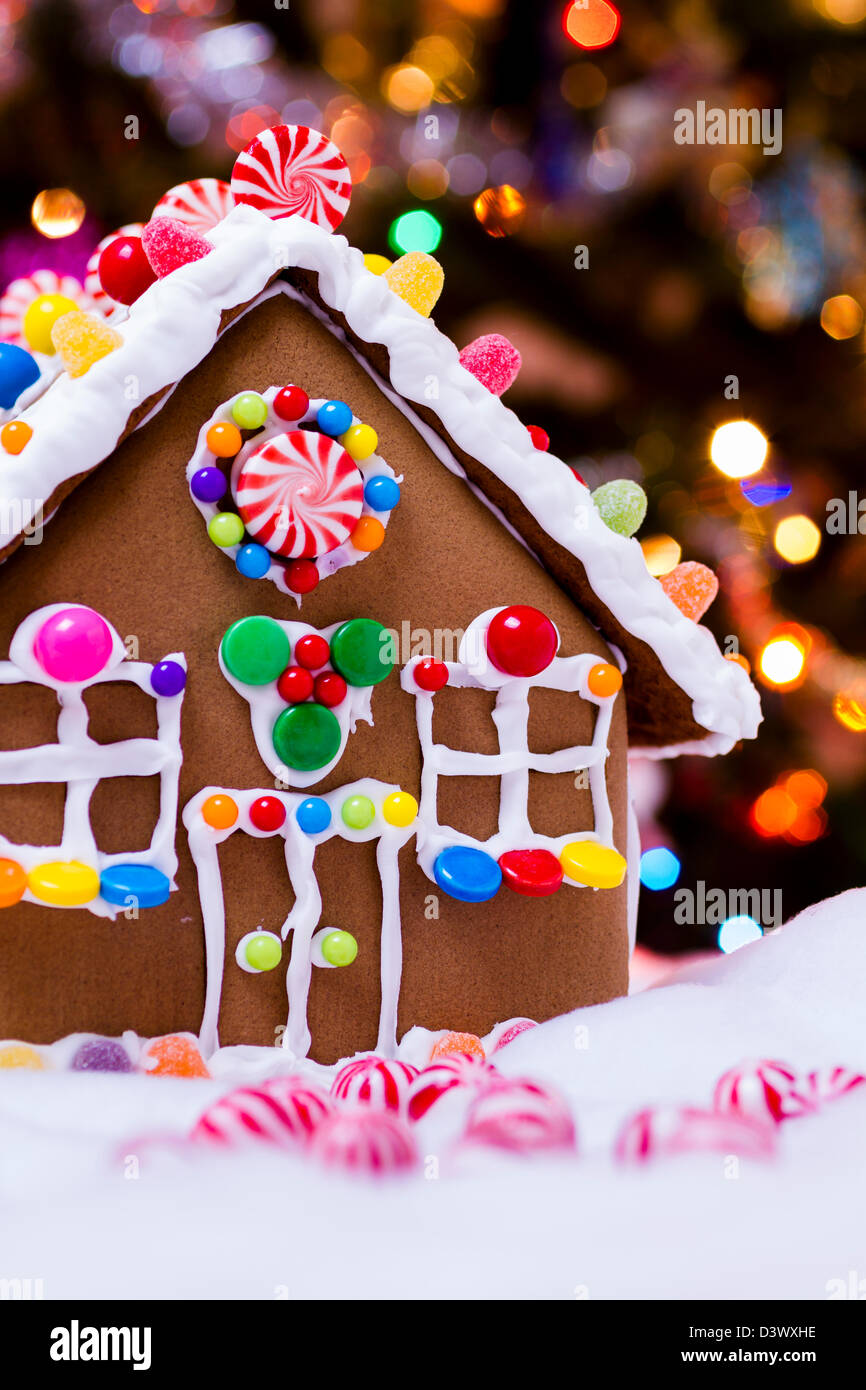 Gingerbread house with round peppermint candies Stock Photo - Alamy