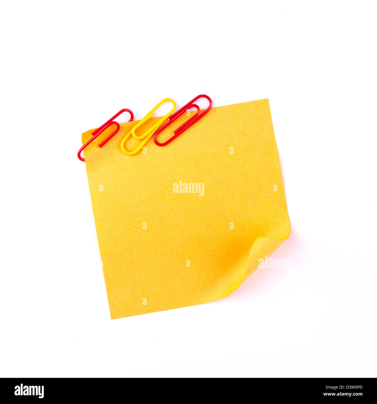 Orange sticky paper note with red clips isolated on white Stock Photo ...