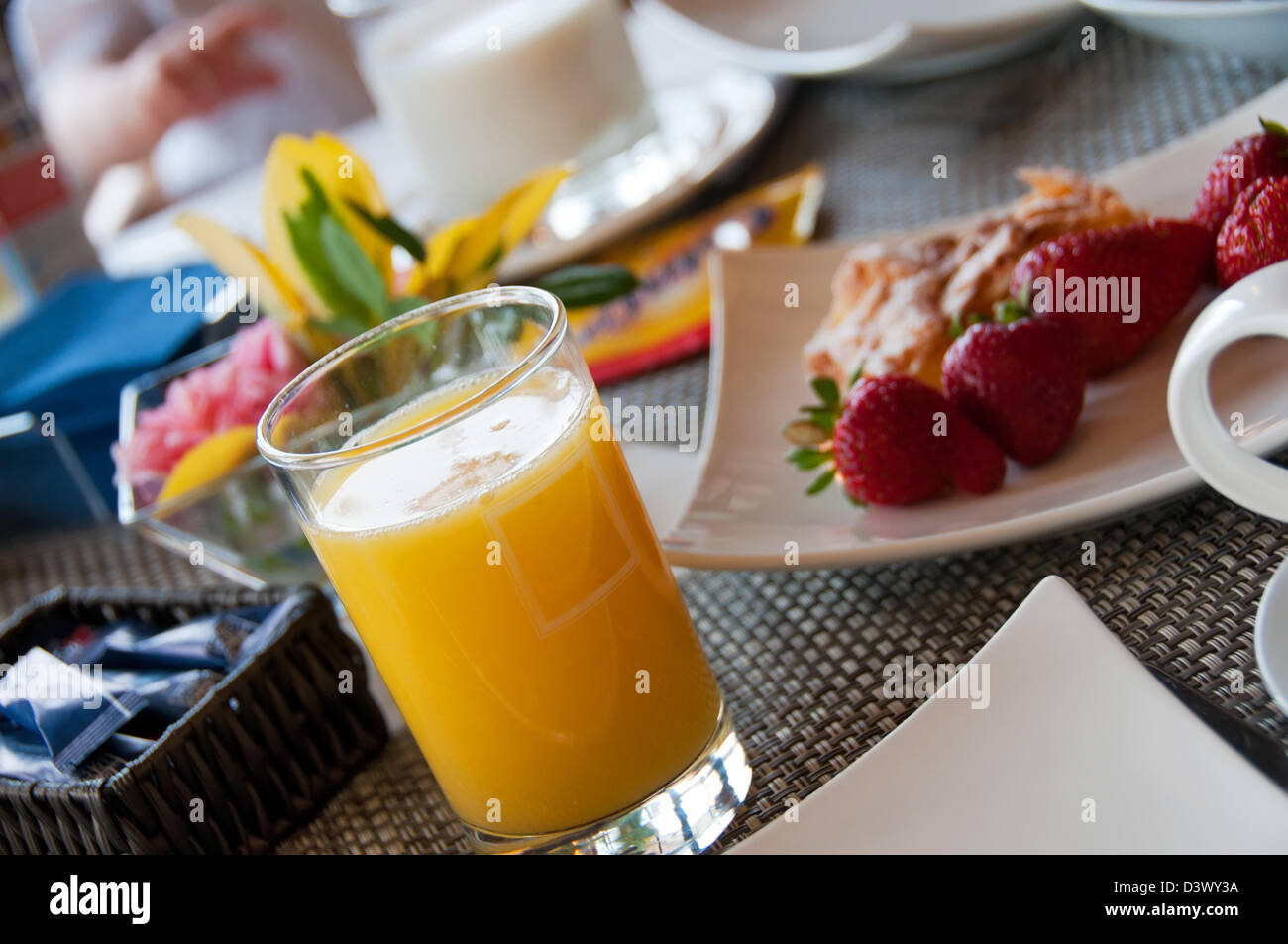 Breakfast with orange juice and fresh strawberryes Stock Photo - Alamy