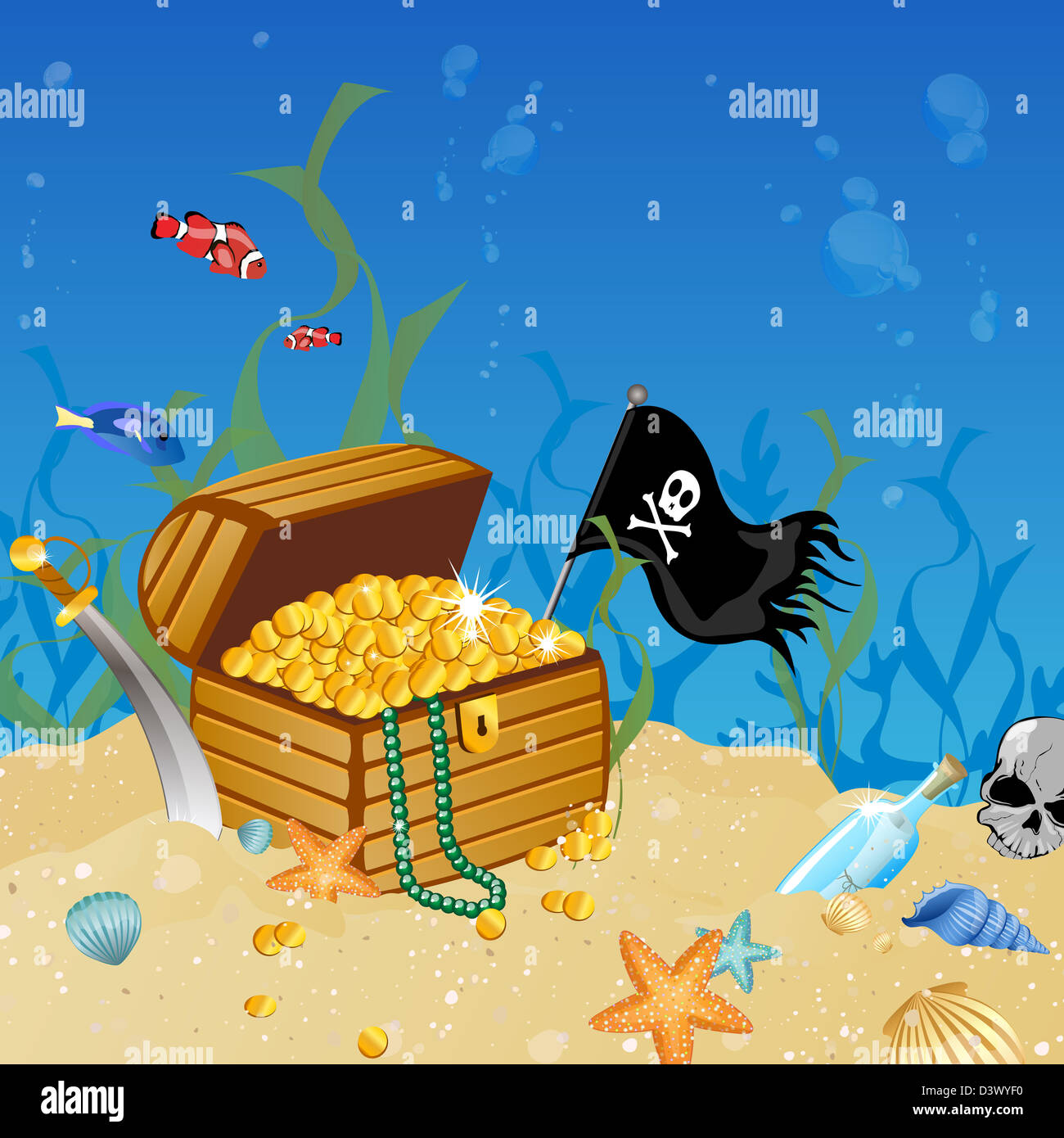 Underwater Treasure Clipart Underwater Game Asset. Cartoon Ship,