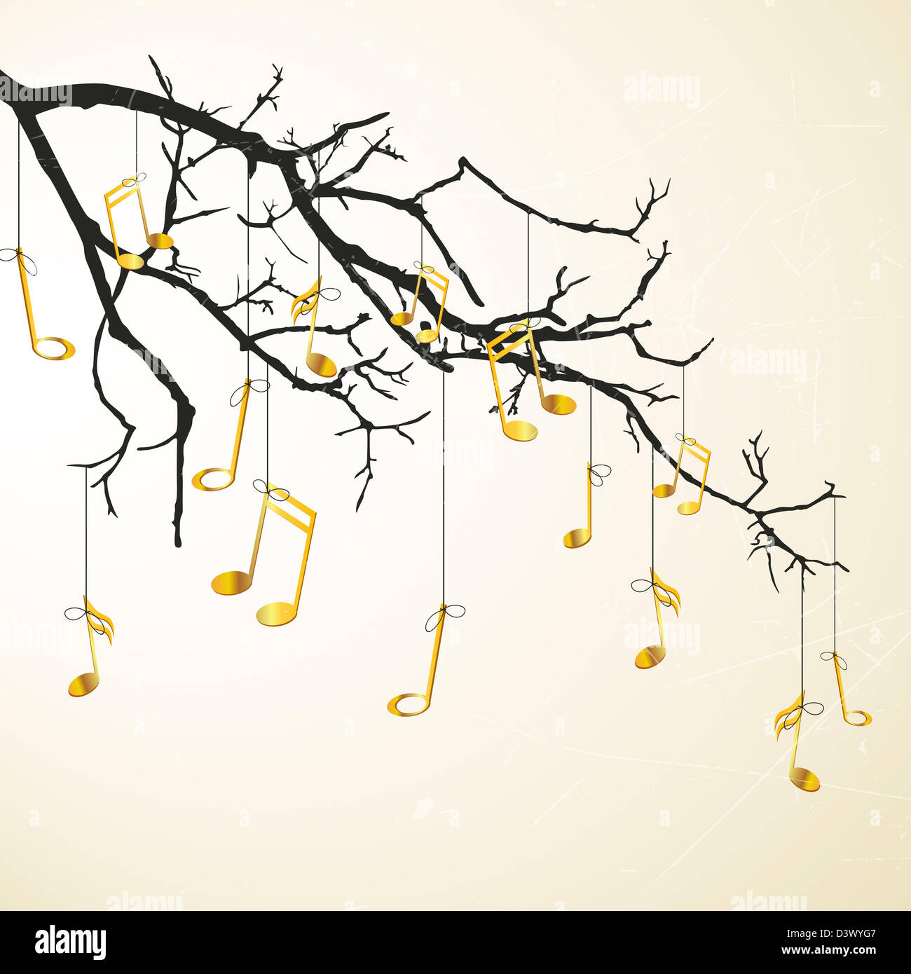 Vector illustration of a branch with notes Stock Photo - Alamy