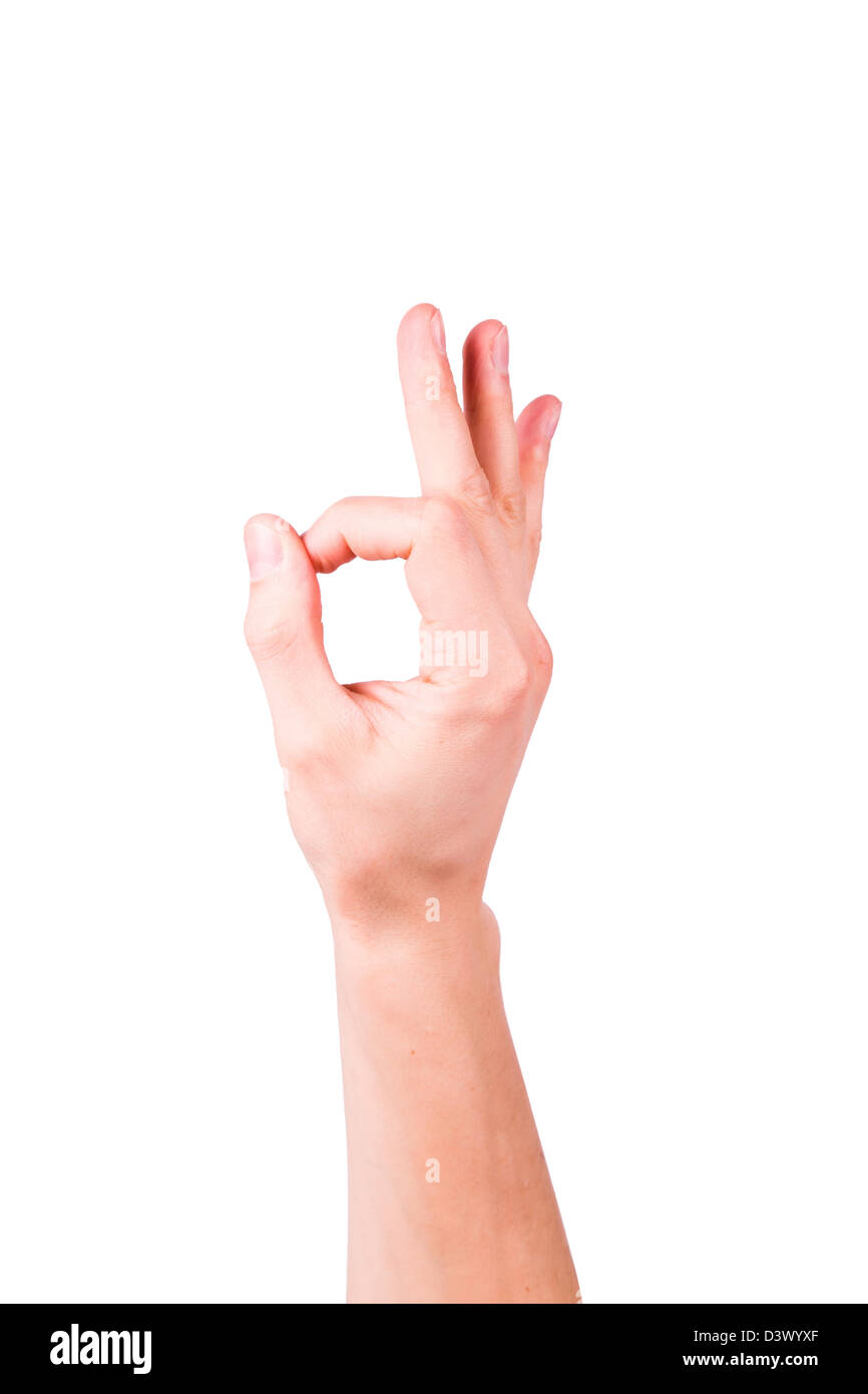 Male hand showing ok sign isolated on white Stock Photo - Alamy