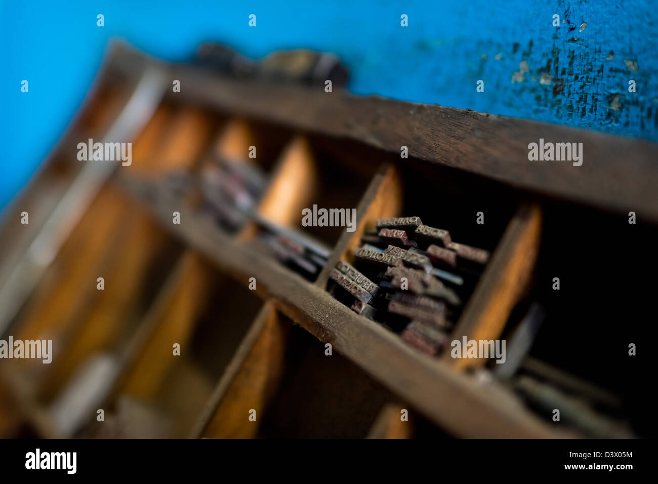 A type case with typefaces seen in the print shop in Cali, Colombia ...
