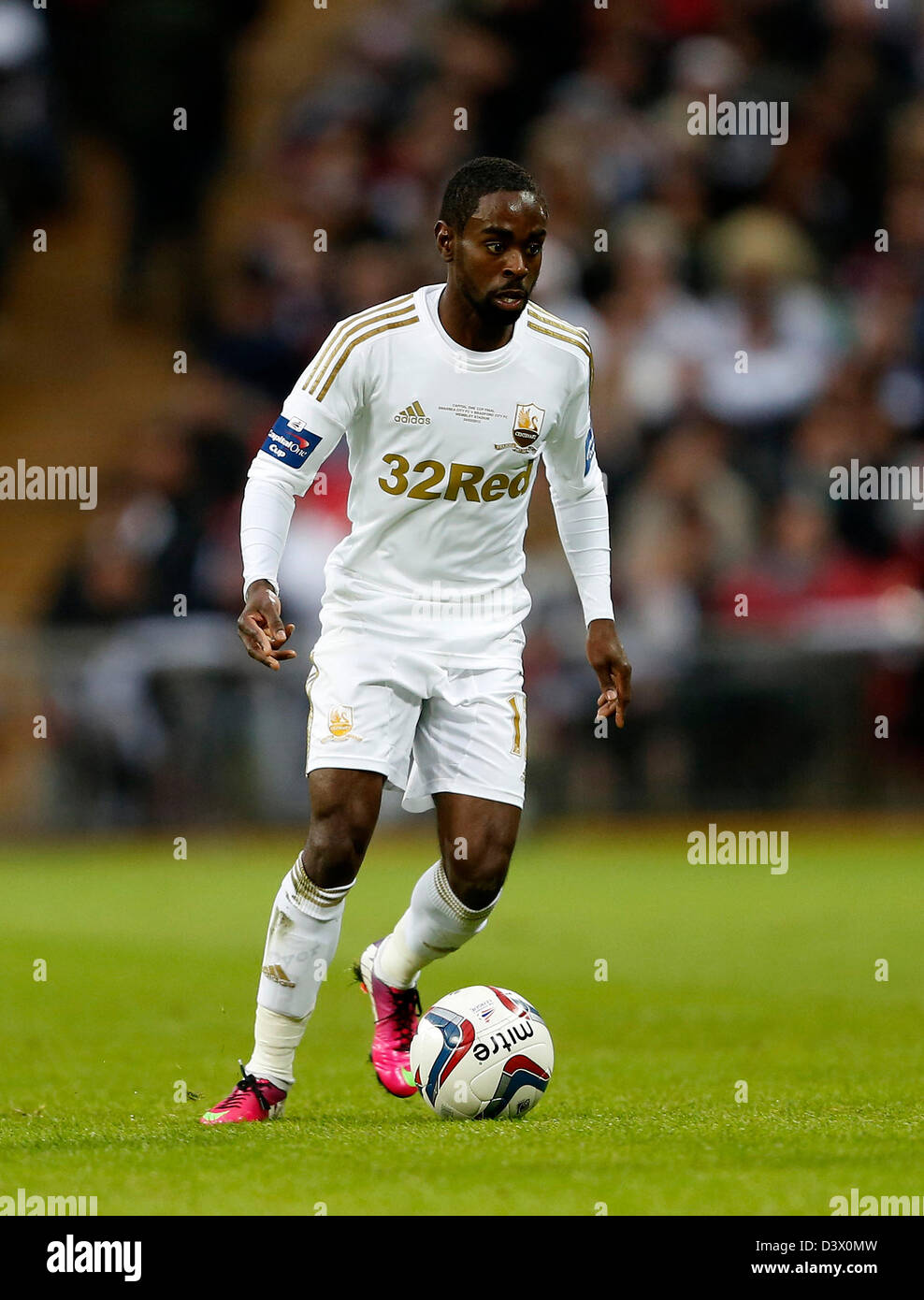 London, UK. 24th February 2013. Swansea's Nathan Dyer in action ...