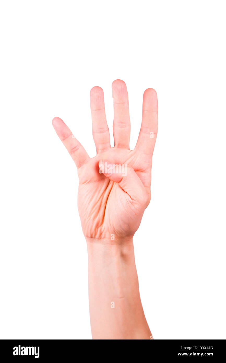 Male hand showing number four isolated on white Stock Photo - Alamy