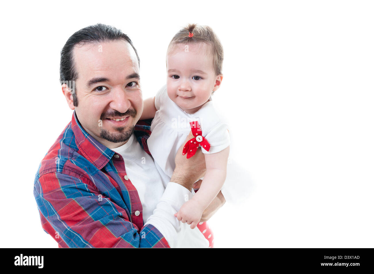 father and cute daughter on white background Stock Photo - Alamy