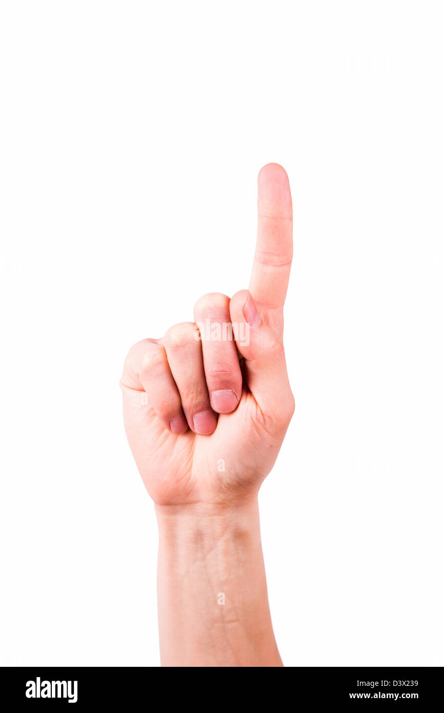 Male hand showing number one, pointing finger isolated on white Stock ...