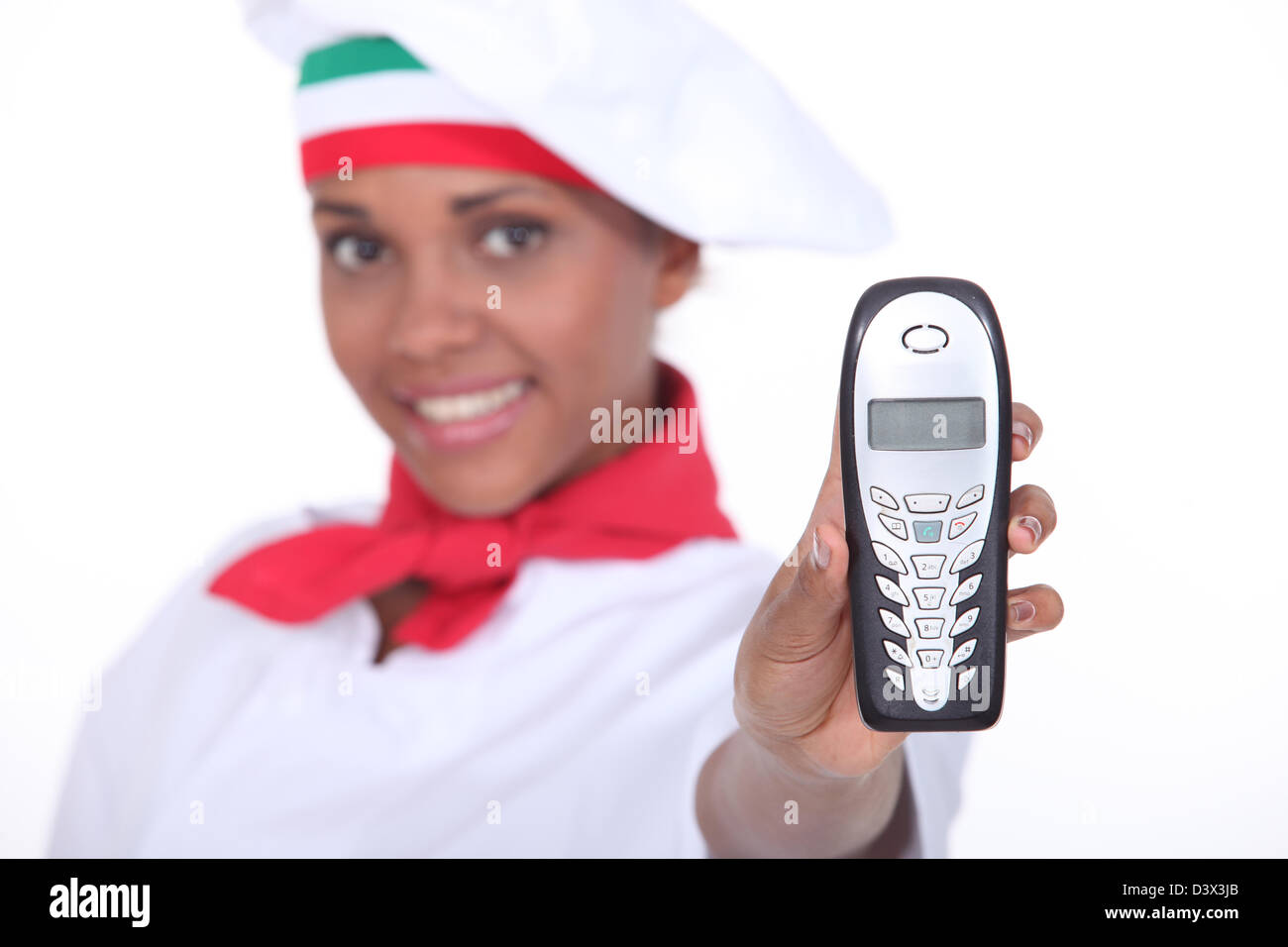 Chef holding up telephone hi-res stock photography and images - Alamy