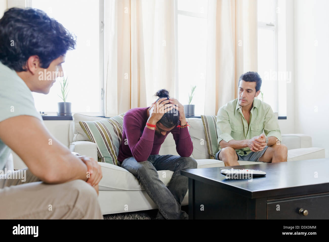 Mexican-American Men Helping Friend Solve Personal Problems by Group ...