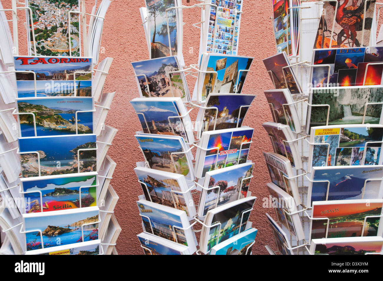 Paintings stall in a street, Taormina, Province of Messina, Sicily ...