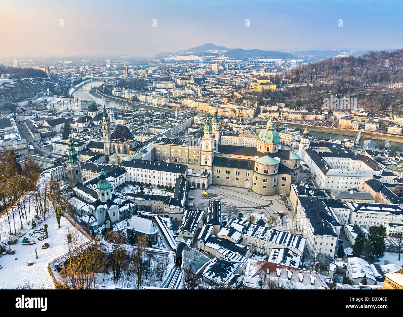 View of the old town and hohensalzburg fortress hi-res stock ...