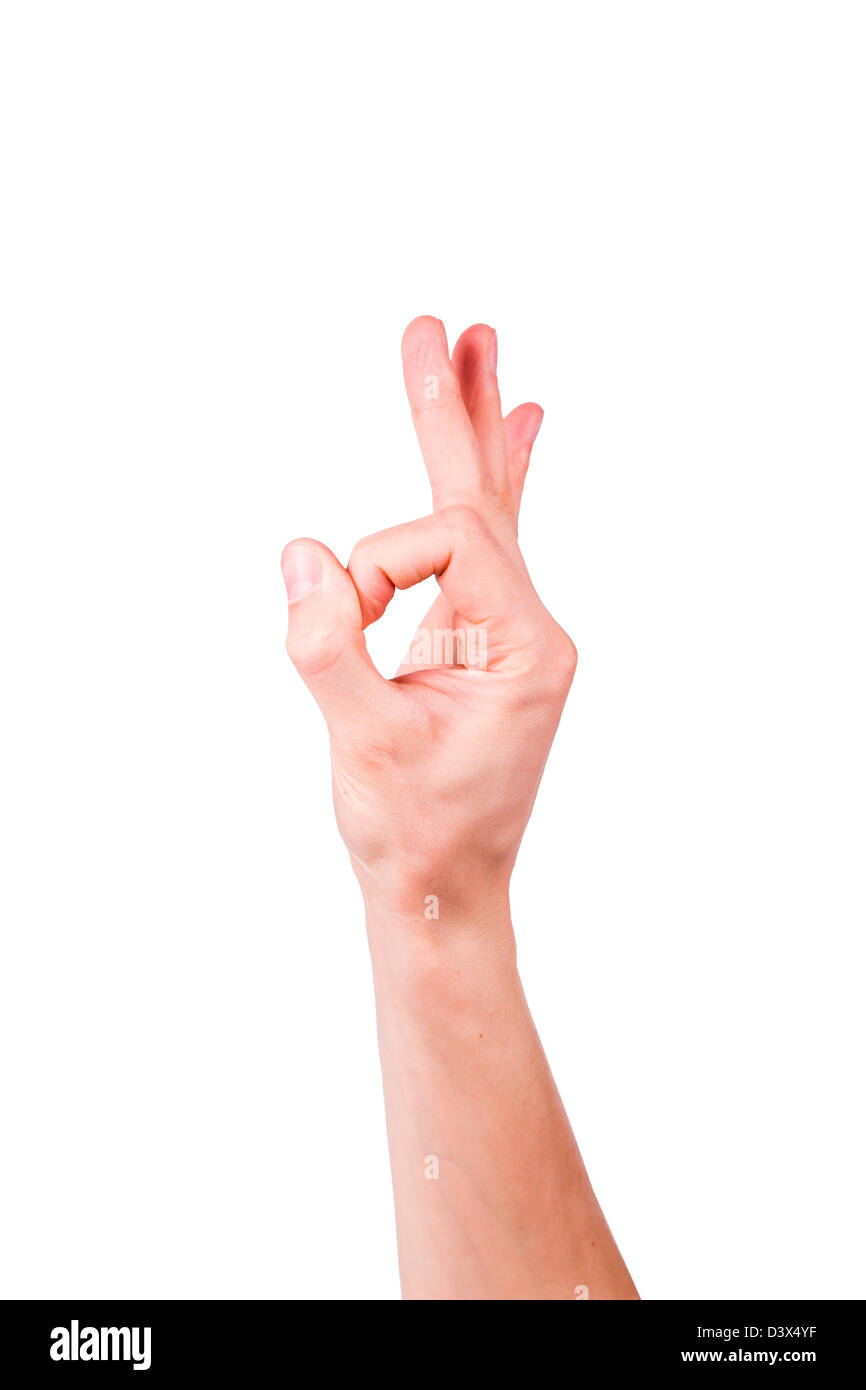 Male hand showing ok sign isolated on white Stock Photo - Alamy
