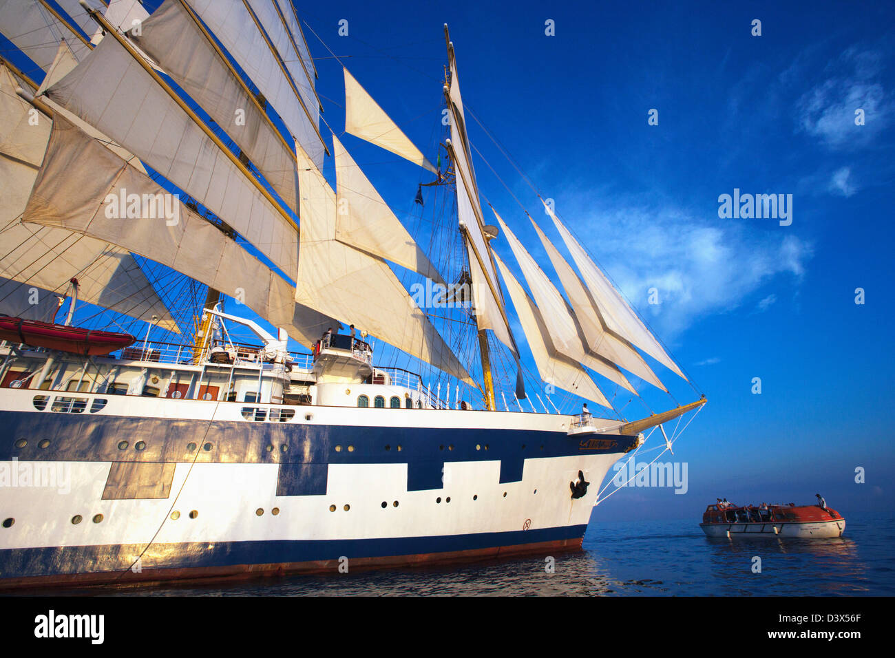 Clipper ship in the sea, Tyrrhenian Sea, Lipari Islands, Province of ...