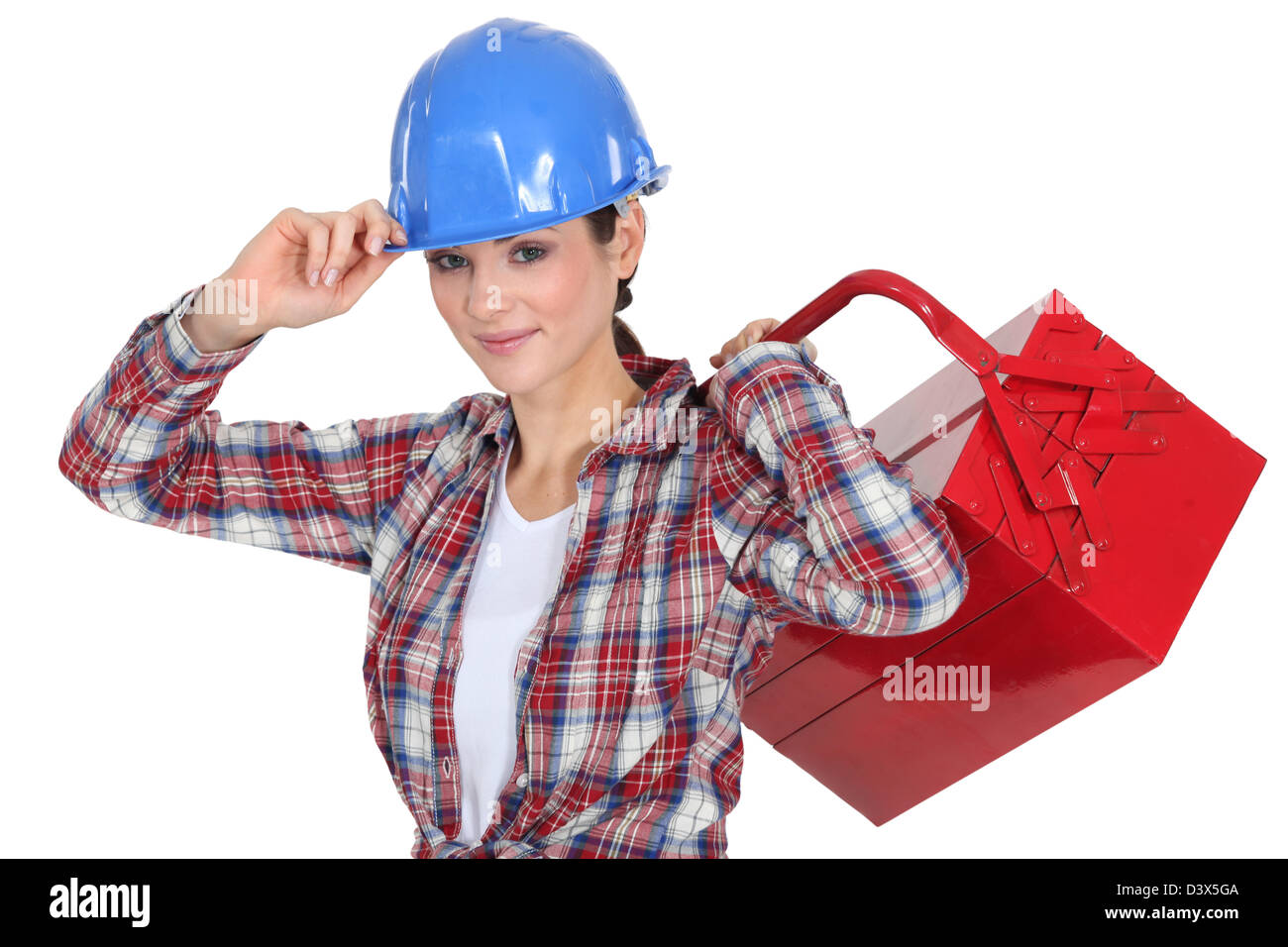 Female manual worker carrying tool box Stock Photo - Alamy
