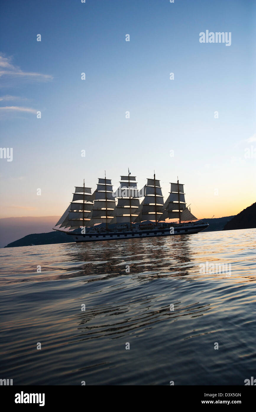 Clipper ship in the sea, Tyrrhenian Sea, Lipari Islands, Province of ...