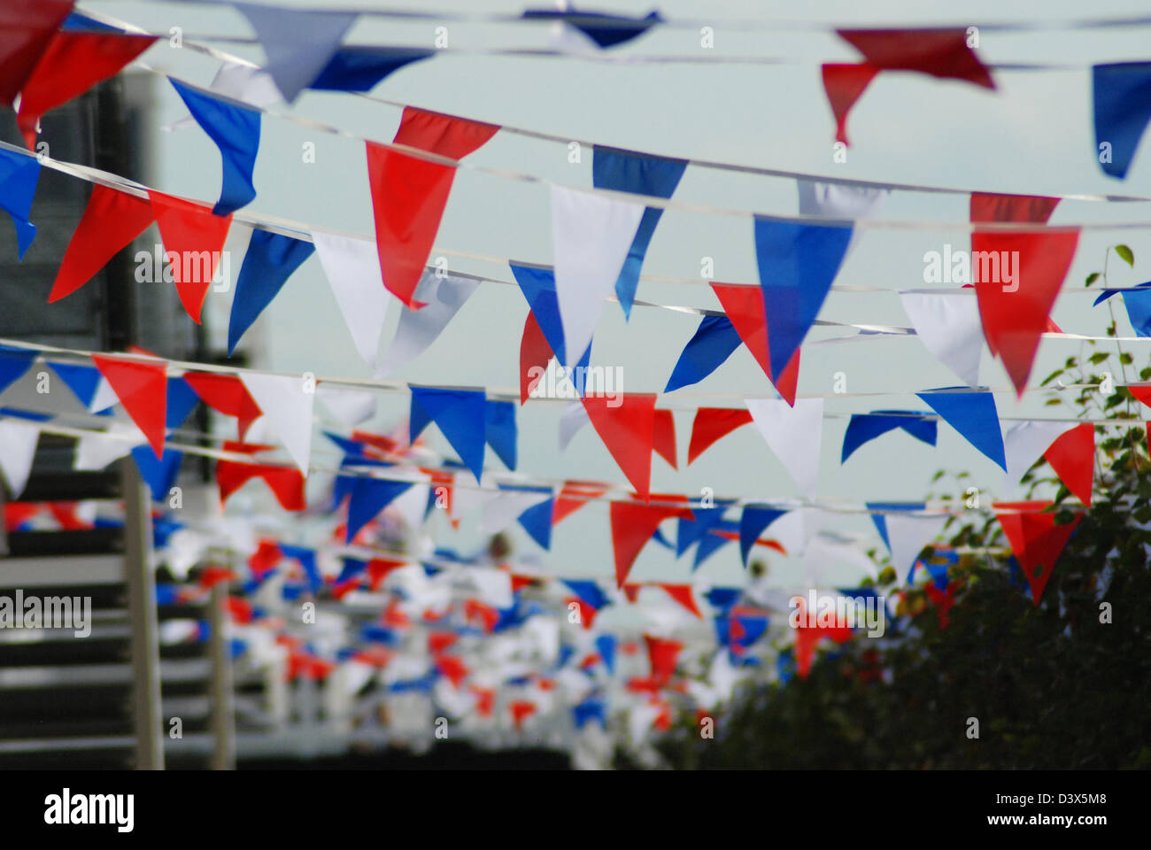 Blue, Red and White bunting Stock Photo - Alamy