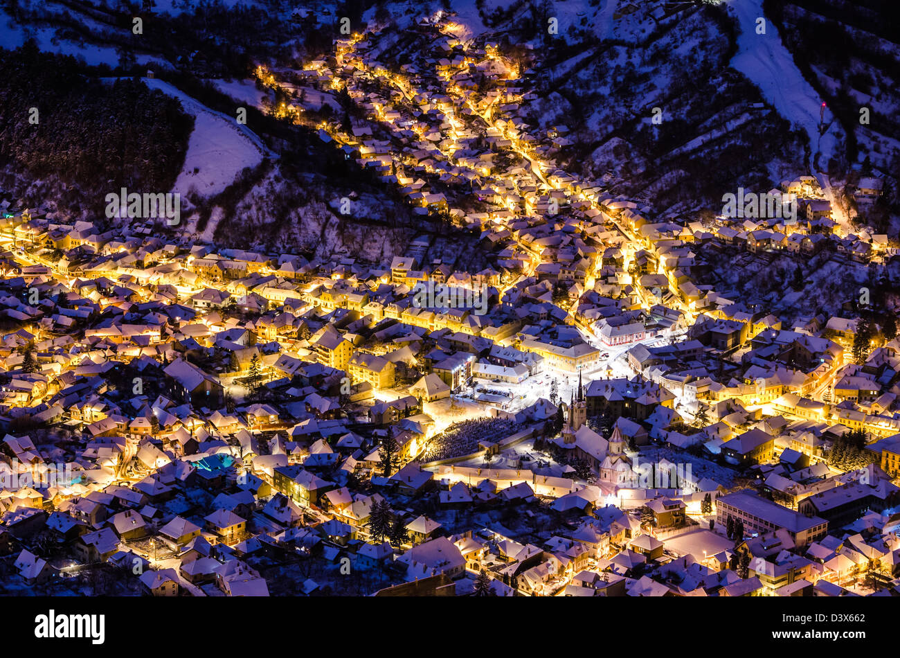 A night exposure over old part of Brasov called Schei Stock Photo - Alamy