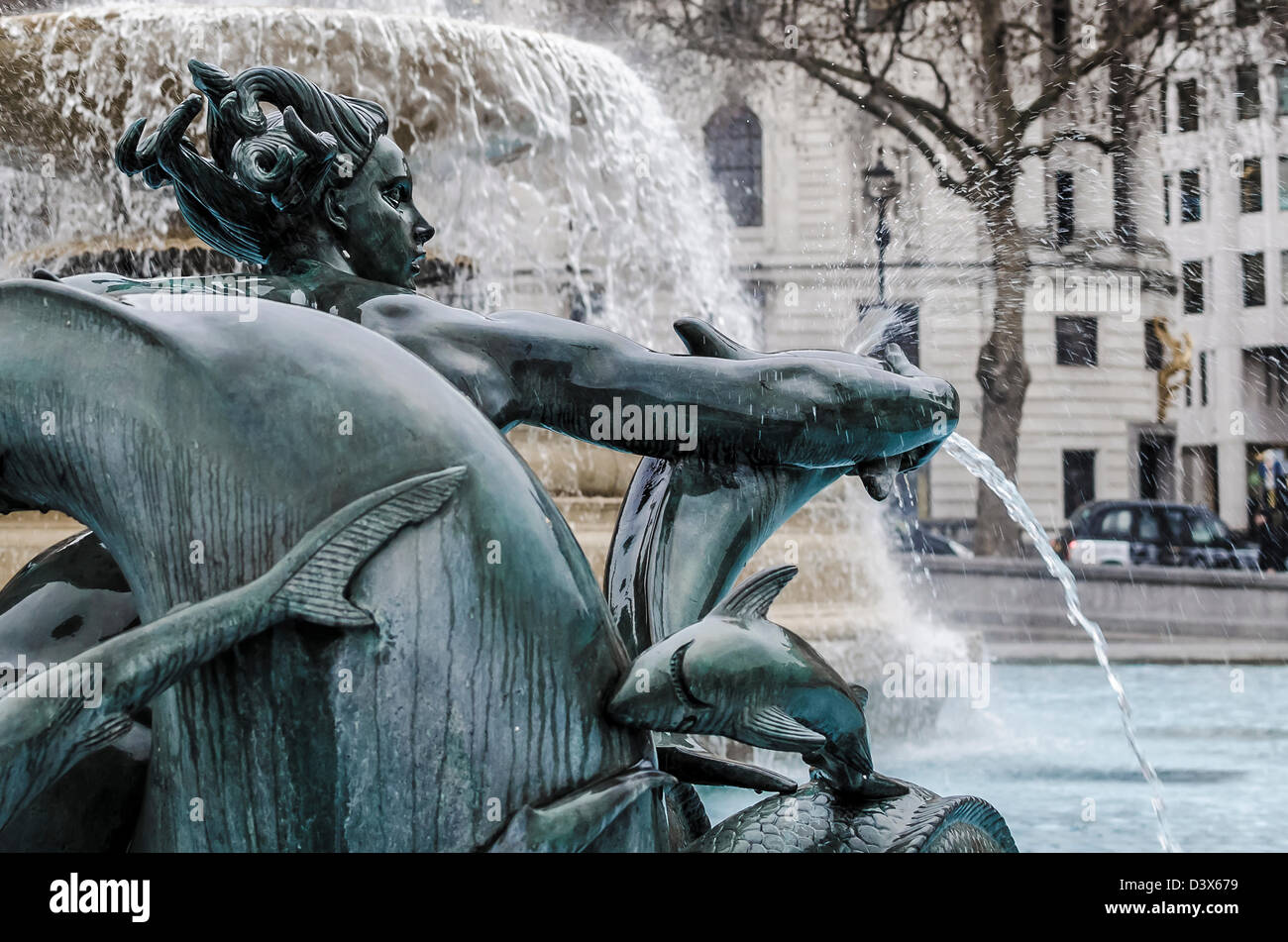 Trafalgar Square Mermaid water Fountains, in Central London Stock Photo ...