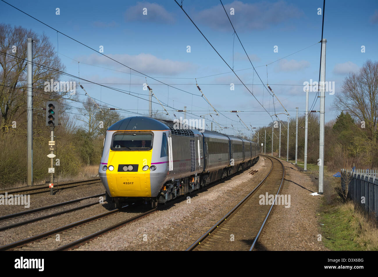 Recently outshopped Class 43 317 heads a East Coast service to London ...