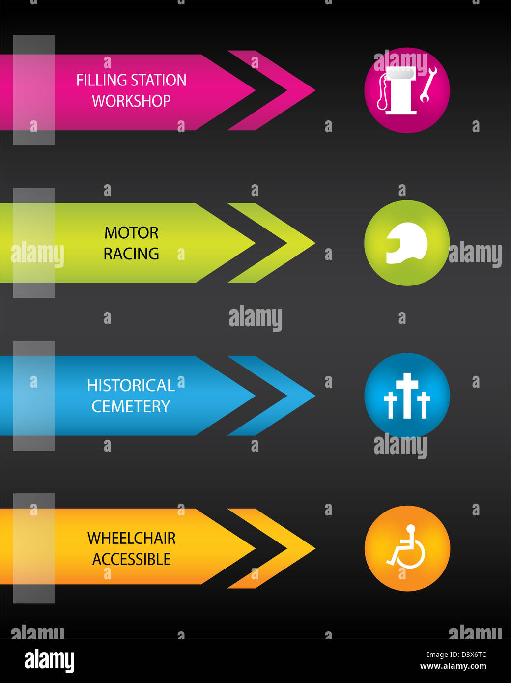 colored tourist locations labels Stock Photo - Alamy