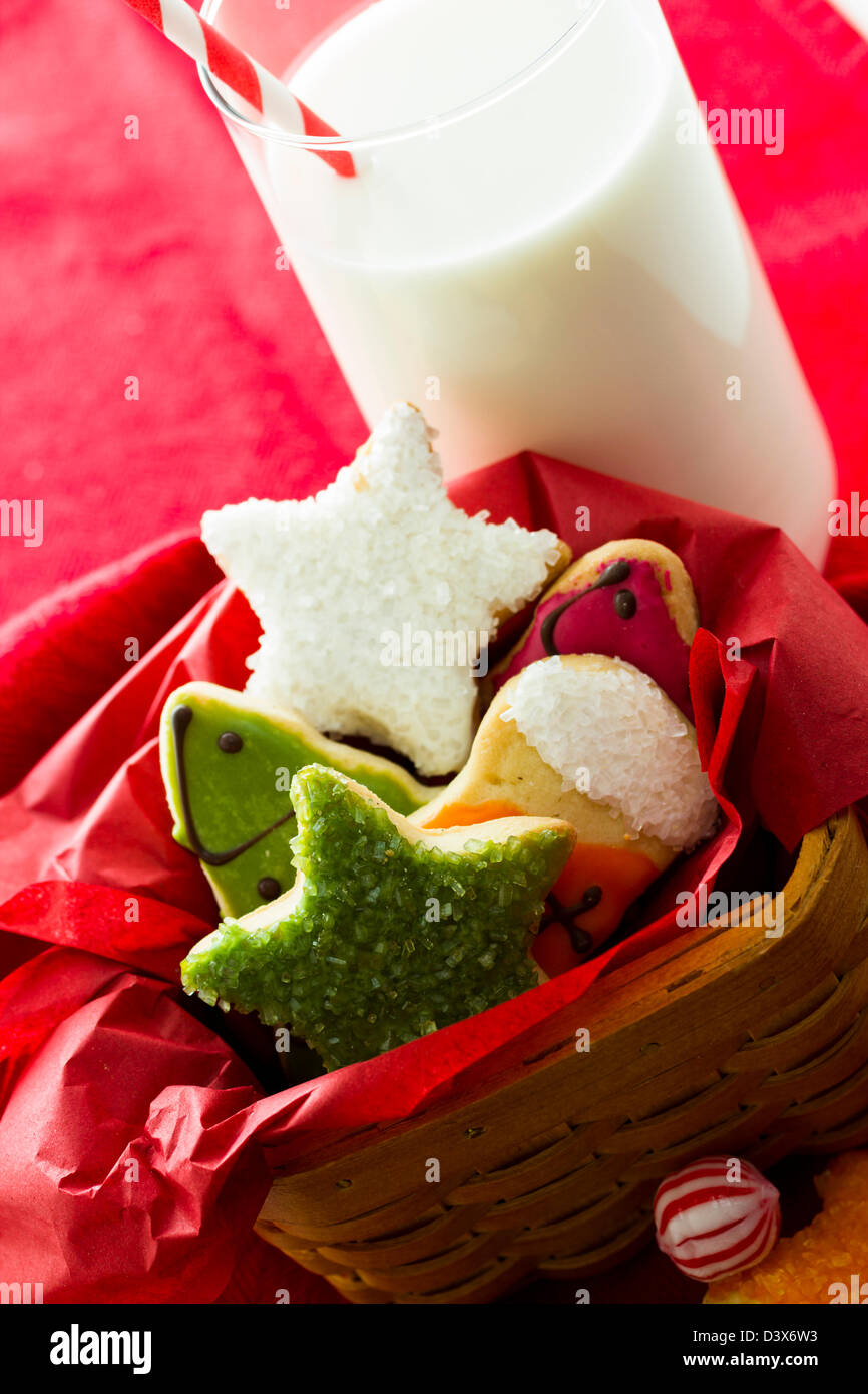 Assorted christmas cookies on red background Stock Photo - Alamy